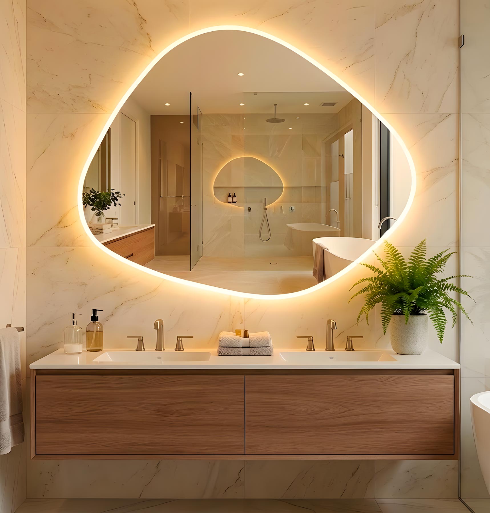 TS Asymmetrical LED Bathroom Mirror with Lights – NORTH KAISER LLC